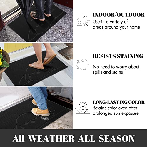 Yimobra Dirt Trapper Door Mat Outdoor Entrance, Muddy Paws Dog Door Mat at Home Entryway, Heavy Duty Durable Front Door Mats, Natural Rubber Backing, Non-Slip, Low Profile, 29.5 x 17, Black