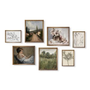 vintage farmhouse botanical wall decor | portrait landscape neutral wall art | boho french country kitchen bathroom bedroom picture poster print i flower room decor aesthetic cottagecore plant 7 set