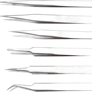 6PCS Precision Tweezers Set, Premium Anti-Static Stainless Steel ESD Tweezers Set Kit for Electronics, Sodlering, Jewelry, Craft, Laboratory Work, DIY