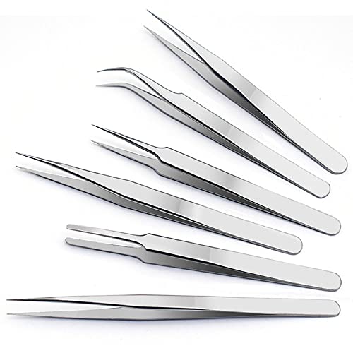 6PCS Precision Tweezers Set, Premium Anti-Static Stainless Steel ESD Tweezers Set Kit for Electronics, Sodlering, Jewelry, Craft, Laboratory Work, DIY