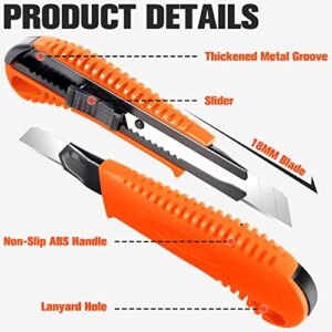 TIFICAL Box Cutter, Multi-Purpose Utility Knife for Cutting Depth, Box Cutter Retractable with 18MM-Wide 10 Blades for Replacement, Anti-Slip Handle Box Knife for Cartons, Cardboard And Boxes (Orange)