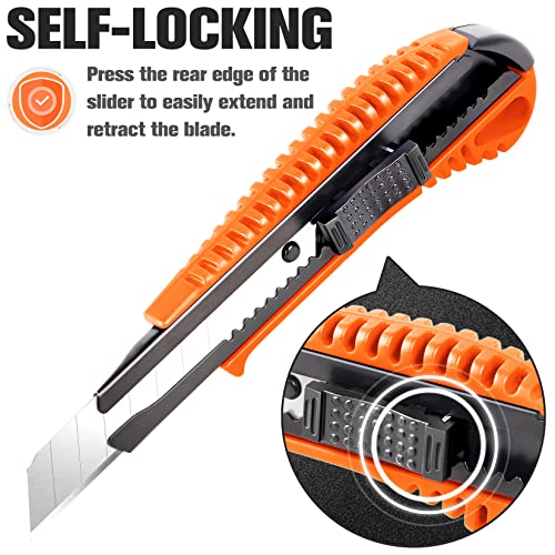 TIFICAL Box Cutter, Multi-Purpose Utility Knife for Cutting Depth, Box Cutter Retractable with 18MM-Wide 10 Blades for Replacement, Anti-Slip Handle Box Knife for Cartons, Cardboard And Boxes (Orange)