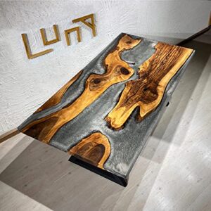 epoxy dining table | epoxy resin table | live edge river table | pearlescent silver epoxy river table | gray epoxy table | walnut table (39" x 98")