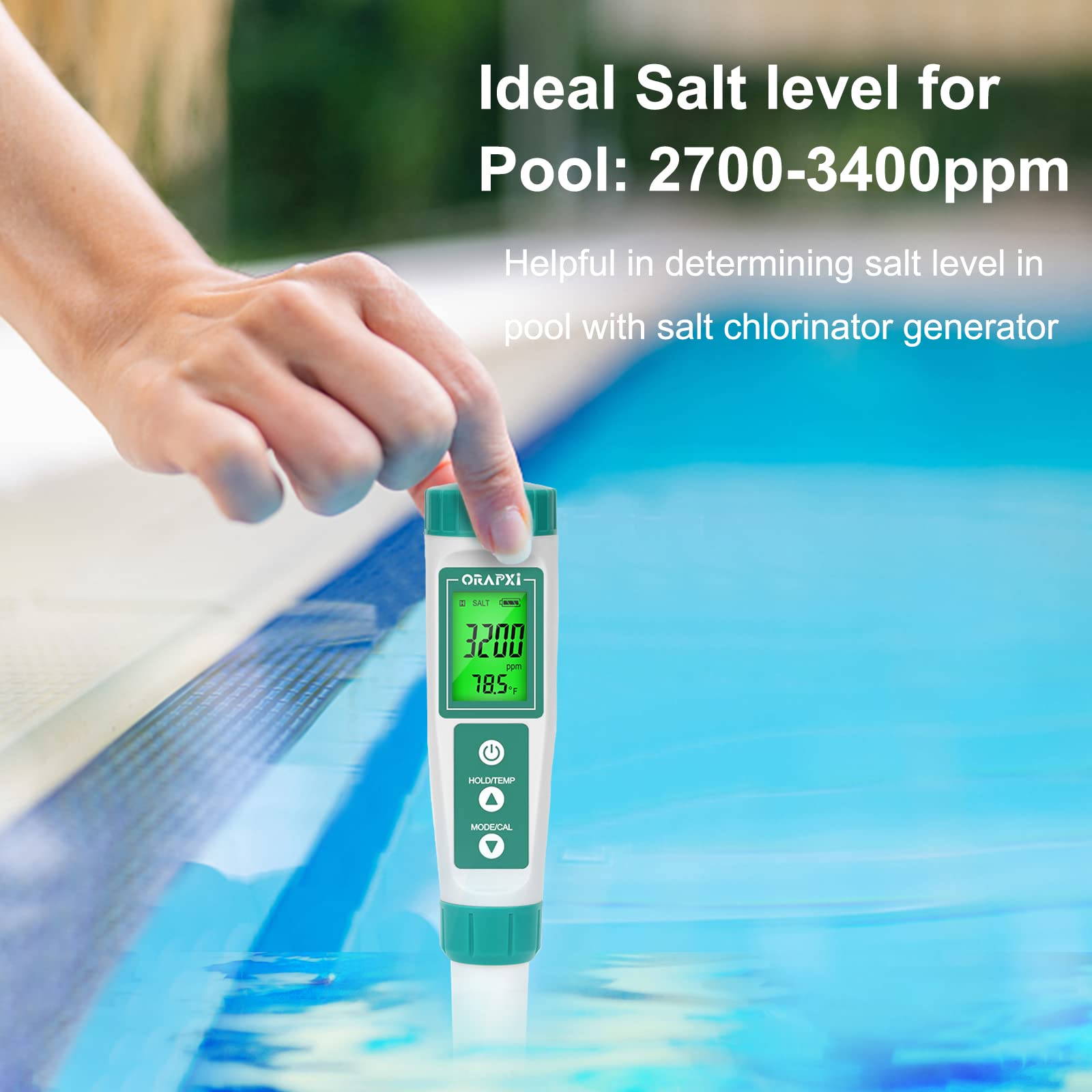 ORAPXI Salt Water Pool Tester Professional Salinity Meter for Sodium Chloride Swimming Pool and Spa Salt Tester Range 0-9000ppm