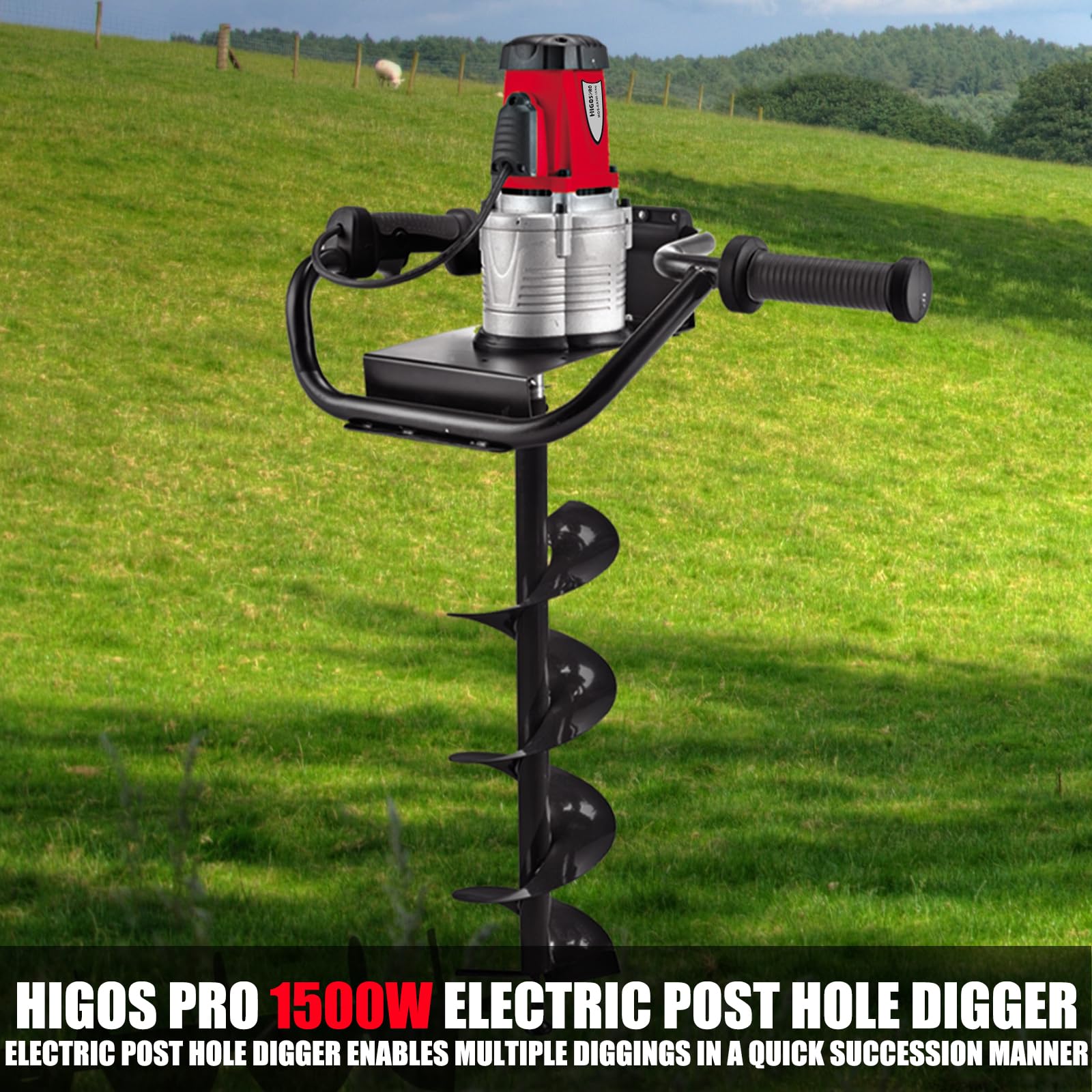 HIGOSPRO 6-Inch & 4-Inch Auger Bit Earth Auger,1500W Electric Post-Hole Digger, Earth Auger Digging Drill, Ideal for Post Hole Digging, Drilling, Tree Planting