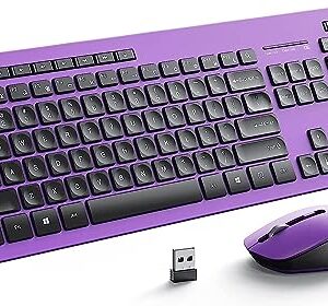 Wireless Keyboard Mouse Combo, Seenda Quiet Wireless Keyboard Mouse, 2.4G Full-Sized Cute Cordless Ergonomic Keyboard Mouse for Windows Computer Laptops PC Desktop, Purple