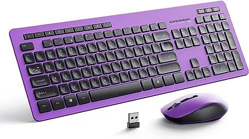 Wireless Keyboard Mouse Combo, Seenda Quiet Wireless Keyboard Mouse, 2.4G Full-Sized Cute Cordless Ergonomic Keyboard Mouse for Windows Computer Laptops PC Desktop, Purple