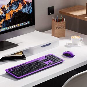 Wireless Keyboard Mouse Combo, Seenda Quiet Wireless Keyboard Mouse, 2.4G Full-Sized Cute Cordless Ergonomic Keyboard Mouse for Windows Computer Laptops PC Desktop, Purple