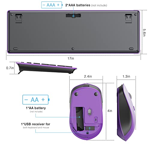 Wireless Keyboard Mouse Combo, Seenda Quiet Wireless Keyboard Mouse, 2.4G Full-Sized Cute Cordless Ergonomic Keyboard Mouse for Windows Computer Laptops PC Desktop, Purple