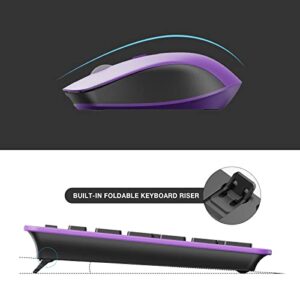 Wireless Keyboard Mouse Combo, Seenda Quiet Wireless Keyboard Mouse, 2.4G Full-Sized Cute Cordless Ergonomic Keyboard Mouse for Windows Computer Laptops PC Desktop, Purple