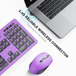 Wireless Keyboard Mouse Combo, Seenda Quiet Wireless Keyboard Mouse, 2.4G Full-Sized Cute Cordless Ergonomic Keyboard Mouse for Windows Computer Laptops PC Desktop, Purple