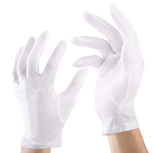 10 Pairs White Cotton Gloves for Dry Hands, Inspection Gloves Soft Coin Jewelry Silver Stretchable Gloves