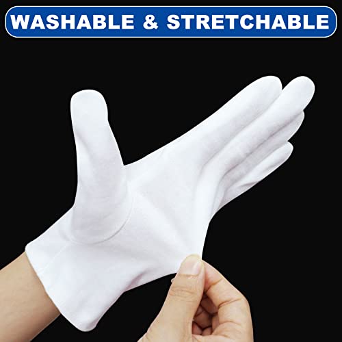 10 Pairs White Cotton Gloves for Dry Hands, Inspection Gloves Soft Coin Jewelry Silver Stretchable Gloves