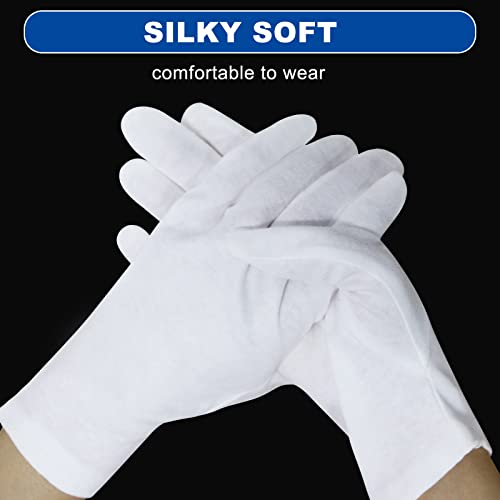 10 Pairs White Cotton Gloves for Dry Hands, Inspection Gloves Soft Coin Jewelry Silver Stretchable Gloves