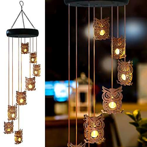 EASYBUY Solar Owl Wind Chimes Outdoor,Solar Wind Chimes for Outside,Hanging Lights Warm LED Garden Patio Yard Decor,Gardening Gifts for Wife Mother Grandmom,Christmas Yard Decorations …