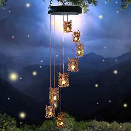 EASYBUY Solar Owl Wind Chimes Outdoor,Solar Wind Chimes for Outside,Hanging Lights Warm LED Garden Patio Yard Decor,Gardening Gifts for Wife Mother Grandmom,Christmas Yard Decorations …