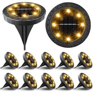 solar powered ground lights 12 pack,waterproof led solar lights outdoor solar disk lights decorative,solar garden lights for landscape pathway patio yard walkway path lawn driveway lighting warm white