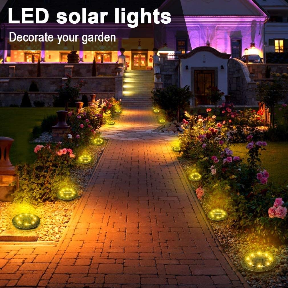 Solar Powered Ground lights 12 Pack,Waterproof LED Solar Lights Outdoor Solar Disk Lights Decorative,Solar Garden Lights for Landscape Pathway Patio Yard Walkway Path Lawn Driveway Lighting Warm White