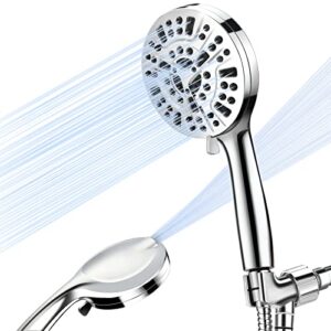 zdp high pressure handheld shower head，10 mode high flow hand held showerhead set，5.04in showerhead 59in stainless steel hose adjustable brass ball bracket built-in power wash to clean tub tiles pets