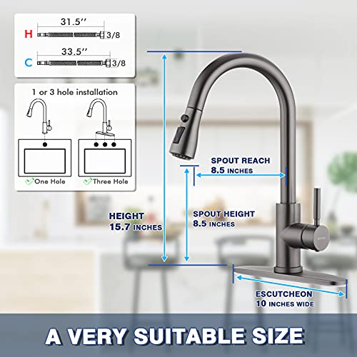 Black Stainless Kitchen Faucet with Pull Down Sprayer WEWE, Single Handle Commercial Modern RV Laundry Stainless Steel Sink Faucet with Soap Dispenser