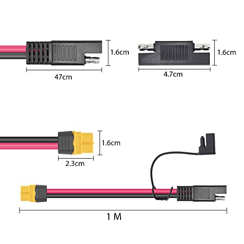 CERRXIAN 3.2ft 12AWG XT60 to SAE Cable, XT60 Female to SAE Solar Extension Power Cable with SAE Connector for Solar Panel,Lipo Battery,Portable Power Station,Solar Generator