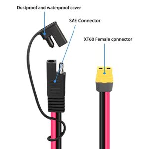 CERRXIAN 3.2ft 12AWG XT60 to SAE Cable, XT60 Female to SAE Solar Extension Power Cable with SAE Connector for Solar Panel,Lipo Battery,Portable Power Station,Solar Generator