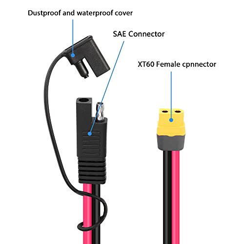 CERRXIAN 3.2ft 12AWG XT60 to SAE Cable, XT60 Female to SAE Solar Extension Power Cable with SAE Connector for Solar Panel,Lipo Battery,Portable Power Station,Solar Generator