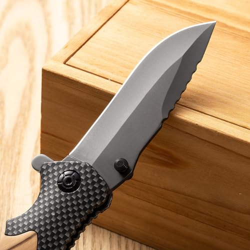 DOOM BLADE 3.35" Blade Pocket Folding Knife with Glass Breaker, Seatbelt Cutter and Pocket Clip,EDC Knife with wood handle Sharp Tactical Camping Survival Hiking Knives (Type1)