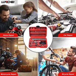 LLNDEI 1/4 Inch Socket Set Metric with Ratchet Wrench 57+1PCS, Magnetic Pick-Up Tool, Extensions with 1/4" Drive Bits 30PCS, Home Repair Kit & Automotive Repair, DIY'er (Sockets 4-14mm)