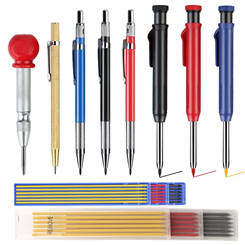 8 Pack Carpenter Pencils Set, Mechanical Construction Pencil with 60 Pcs Refills Construction Marking Tools Carbide Scribe Tool Kit for Construction Woodworking