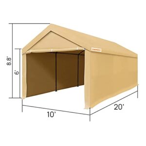 ENGiNDOT 10x20ft Heavy Duty Carport with Removable Sidewalls & Doors, Rolling Curtains, Portable Garage for Auto, Boat & Market Stall, Car Canopy with UV Resistant Tarp for Party & Wedding