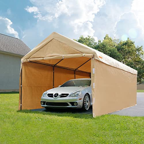 ENGiNDOT 10x20ft Heavy Duty Carport with Removable Sidewalls & Doors, Rolling Curtains, Portable Garage for Auto, Boat & Market Stall, Car Canopy with UV Resistant Tarp for Party & Wedding