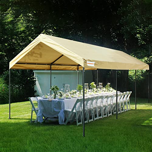 ENGiNDOT 10x20ft Heavy Duty Carport with Removable Sidewalls & Doors, Rolling Curtains, Portable Garage for Auto, Boat & Market Stall, Car Canopy with UV Resistant Tarp for Party & Wedding