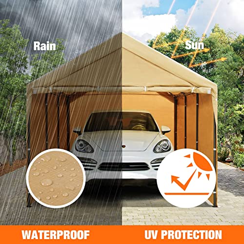 ENGiNDOT 10x20ft Heavy Duty Carport with Removable Sidewalls & Doors, Rolling Curtains, Portable Garage for Auto, Boat & Market Stall, Car Canopy with UV Resistant Tarp for Party & Wedding