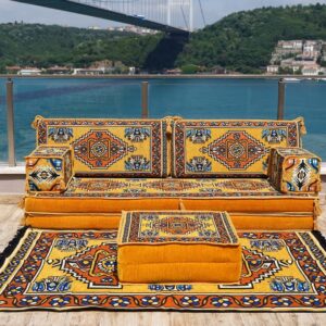 Arabic Floor Sofa, Traditional Floor Couch Set, Sectional Sofas, Arabic Floor Sofa Set, Yoga Meditation Mat, Futon Sofa Bed (Sofa + Rug + Ottoman, 8'' Thickness (20 cm))