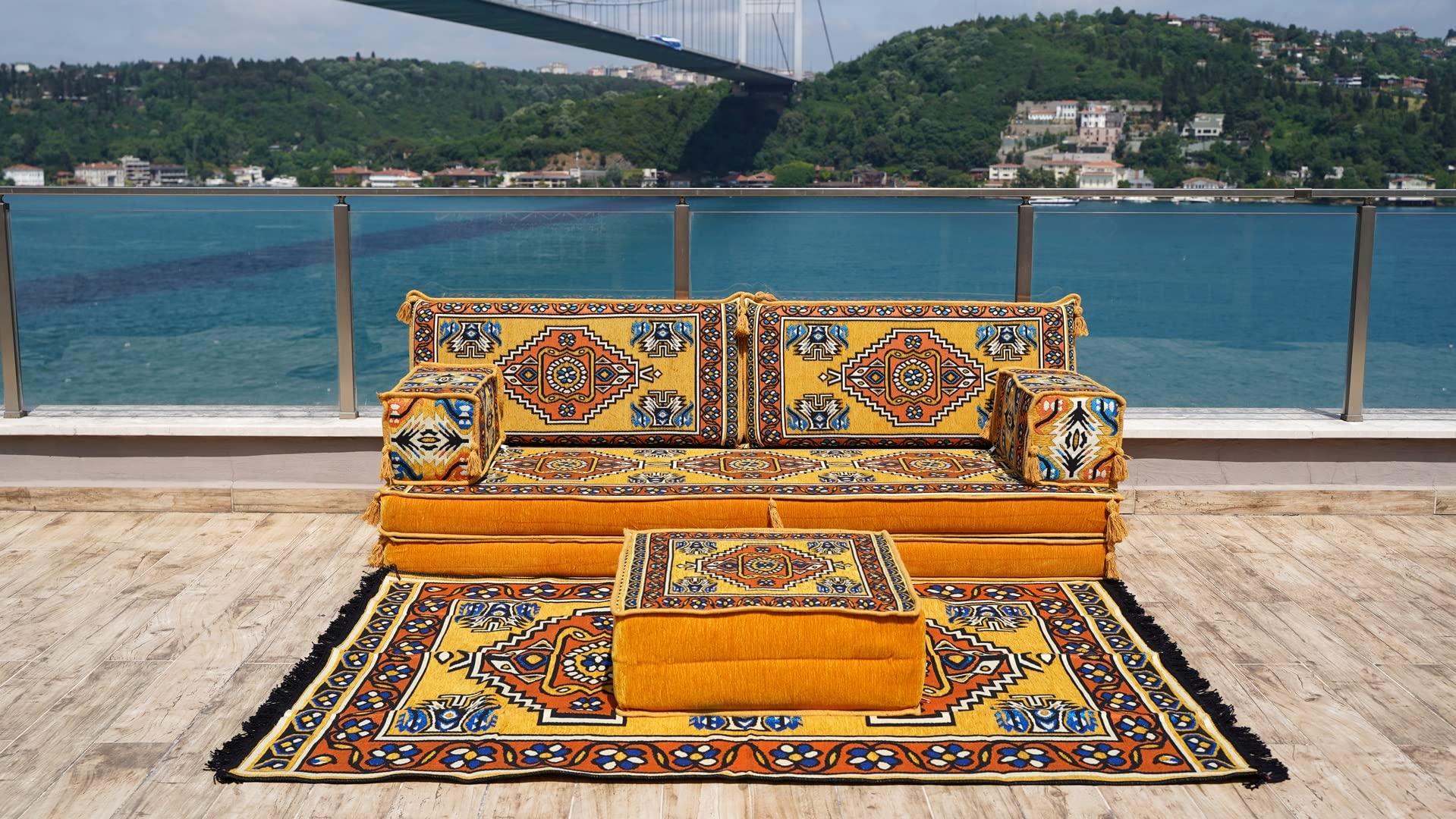 Arabic Floor Sofa, Traditional Floor Couch Set, Sectional Sofas, Arabic Floor Sofa Set, Yoga Meditation Mat, Futon Sofa Bed (Sofa + Rug + Ottoman, 8'' Thickness (20 cm))