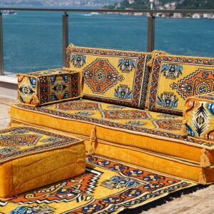 Arabic Floor Sofa, Traditional Floor Couch Set, Sectional Sofas, Arabic Floor Sofa Set, Yoga Meditation Mat, Futon Sofa Bed (Sofa + Rug + Ottoman, 8'' Thickness (20 cm))