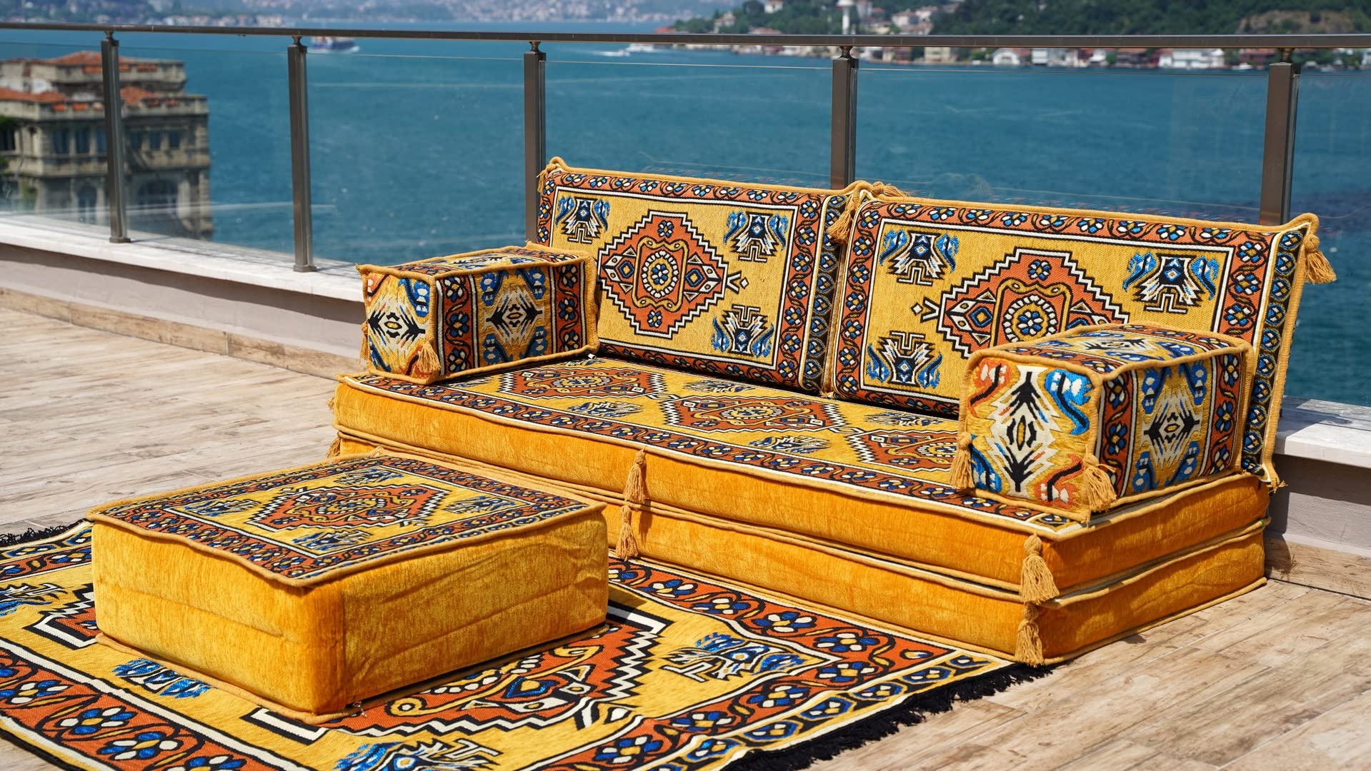 Arabic Floor Sofa, Traditional Floor Couch Set, Sectional Sofas, Arabic Floor Sofa Set, Yoga Meditation Mat, Futon Sofa Bed (Sofa + Rug + Ottoman, 8'' Thickness (20 cm))