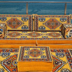 Arabic Floor Sofa, Traditional Floor Couch Set, Sectional Sofas, Arabic Floor Sofa Set, Yoga Meditation Mat, Futon Sofa Bed (Sofa + Rug + Ottoman, 8'' Thickness (20 cm))