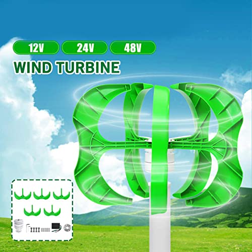 HUIZHITENGDA 2000W 5 Blades Horizontal Wind Turbine Generator,12V 24V 48V No Noise Magnetic Levitation Wind Turbines Generator with Controller for Home Camping (Green),48v