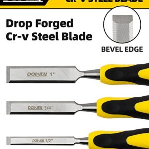 DOWELL Wood Chisel Tool Set 4pc Sturdy Chisel, 1/4 inch,1/2 inch,3/4 inch,1 inch with Carpenter Pencils HY080103