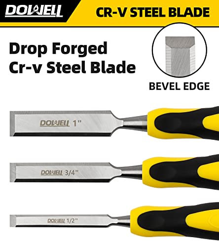 DOWELL Wood Chisel Tool Set 4pc Sturdy Chisel, 1/4 inch,1/2 inch,3/4 inch,1 inch with Carpenter Pencils HY080103