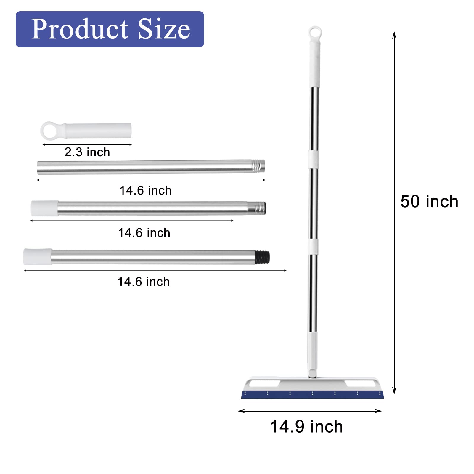 Multifunction Magic Broom, 3-in-1 Adjustable Indoor Broom Sweeper, Detachable Floor Squeegee Glass Wiper, Washable Scraping Brooms for Tile Windows, Pet Hair Remover (Blue)