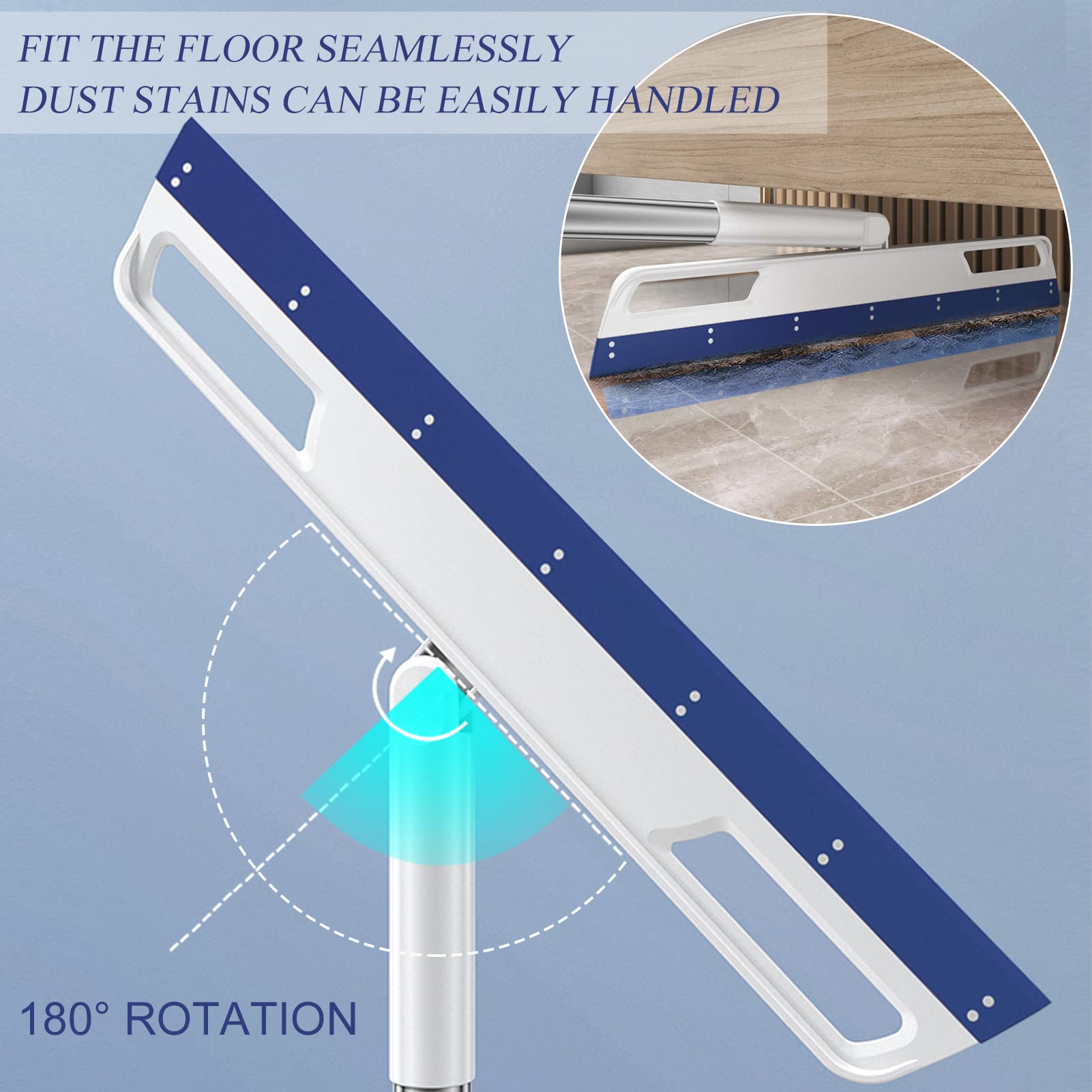 Multifunction Magic Broom, 3-in-1 Adjustable Indoor Broom Sweeper, Detachable Floor Squeegee Glass Wiper, Washable Scraping Brooms for Tile Windows, Pet Hair Remover (Blue)