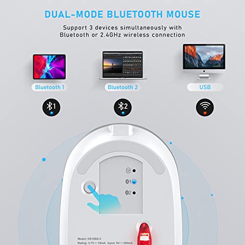 Bluetooth Keyboard Mouse, Multi-Device Wireless Keyboard Mouse Combo, Ultra Slim, Rechargeable, Dual-Mode(Bluetooth 4.0 + USB), for Windows/Mac OS (White and Silver)