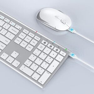 Bluetooth Keyboard Mouse, Multi-Device Wireless Keyboard Mouse Combo, Ultra Slim, Rechargeable, Dual-Mode(Bluetooth 4.0 + USB), for Windows/Mac OS (White and Silver)