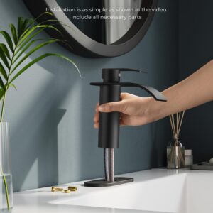 FORIOUS Matte Black Bathroom Faucet, Waterfall Bathroom Sink Faucet for 1 Hole or 3 Holes, Single Handle Vanity Faucet with Metal Pop up Drain, Stainless Steel Basin Sink Faucet Tap for RV Lavatory