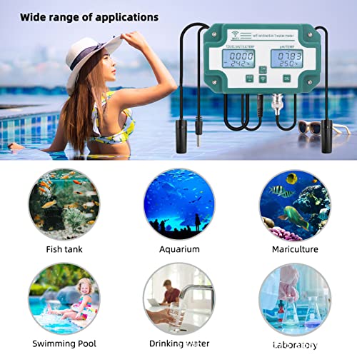 6 in 1 Multifunctional Water Quality Meter WiFi Connection PH TDS EC SG Salt Temperature Tester for Aquarium(US Plug)