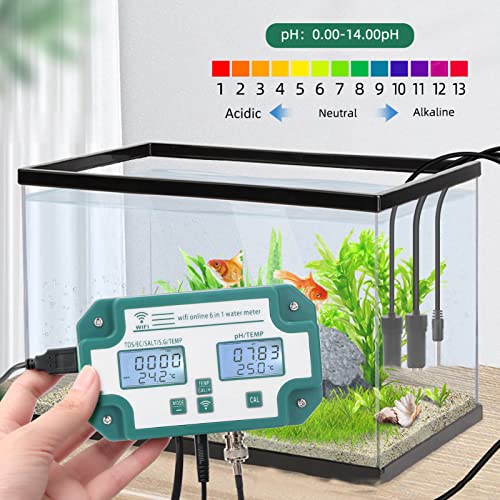 6 in 1 Multifunctional Water Quality Meter WiFi Connection PH TDS EC SG Salt Temperature Tester for Aquarium(US Plug)