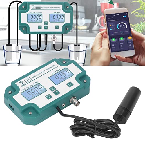 6 in 1 Multifunctional Water Quality Meter WiFi Connection PH TDS EC SG Salt Temperature Tester for Aquarium(US Plug)